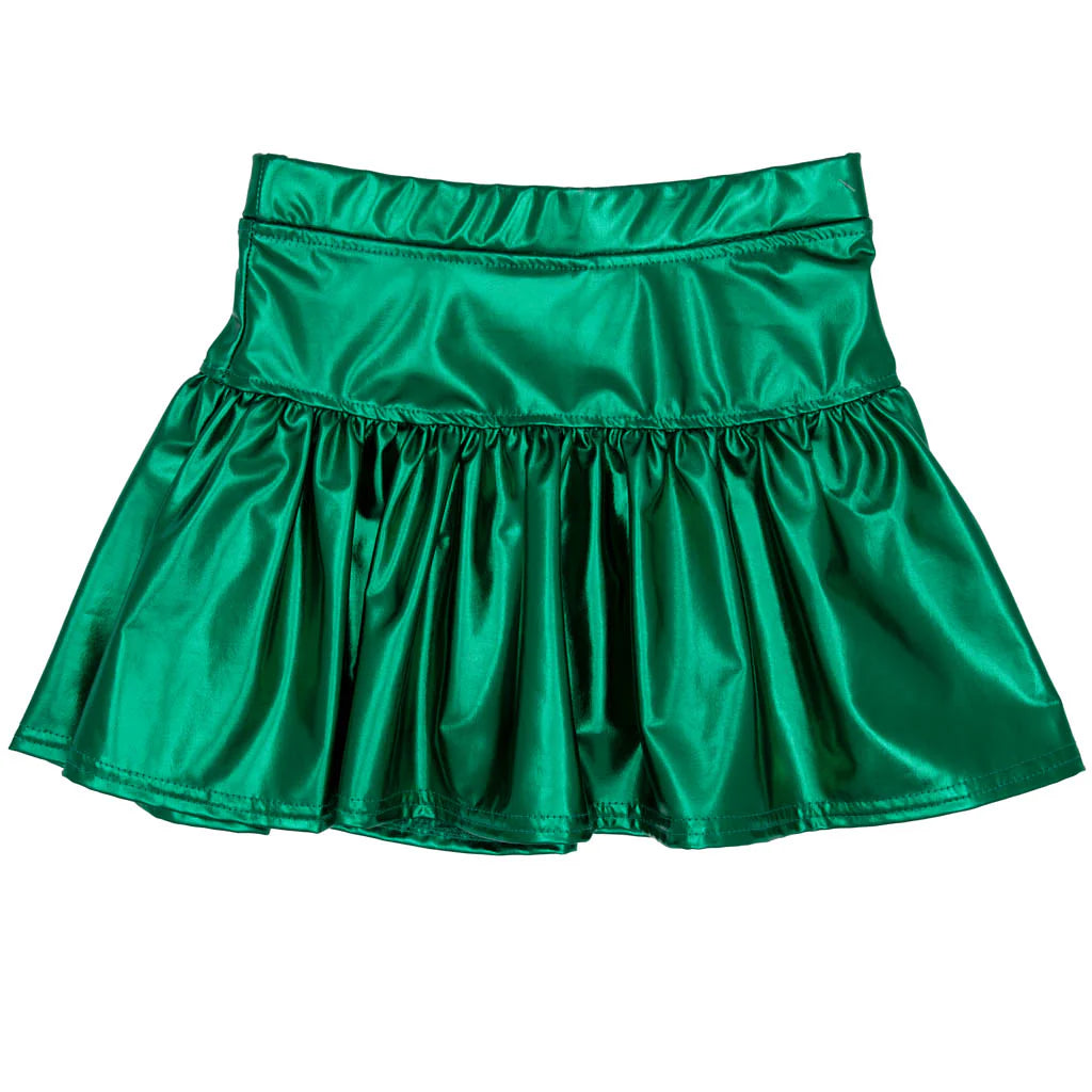 Girls Metallic Green Gathered Skort – Queen of Threads Monogramming