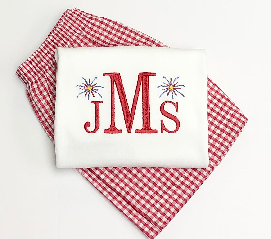 Initials with Mini Fireworks Short Sleeve Tee – Queen of Threads ...